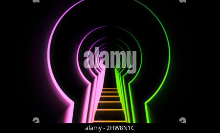 Abstract animation neon lock hole. Animation. Neon tunnel in shape of ...
