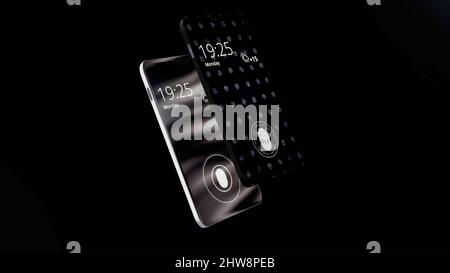 Abstract animation of new luxury smartphones with fingerprint scanner ...