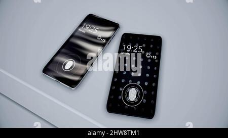 Abstract animation of new luxury smartphones with fingerprint scanner ...