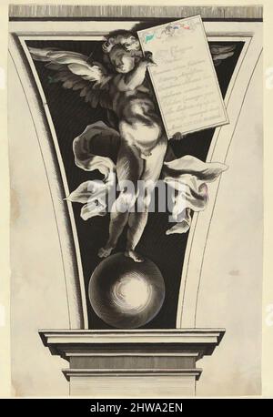 Drawings and Prints, Print, Winged putto holding a dedicatory plaque ...