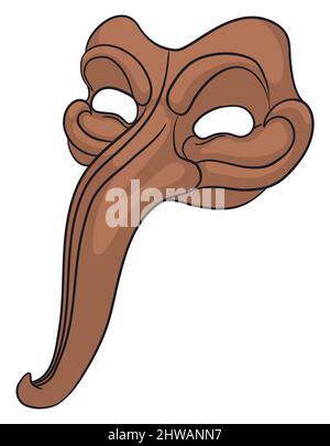 Classic Zanni mask in leather, decorated with golden border and rope ...