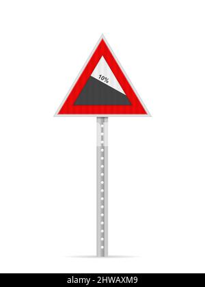Steep downgrade road sign on a white background. Vector illustration ...
