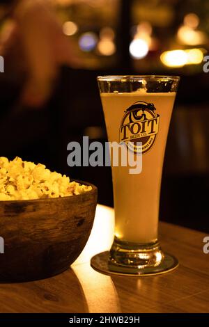 Half Pint of Toit Tint-In-Wit Beer along with Popcorn at Toit Brewpub ...