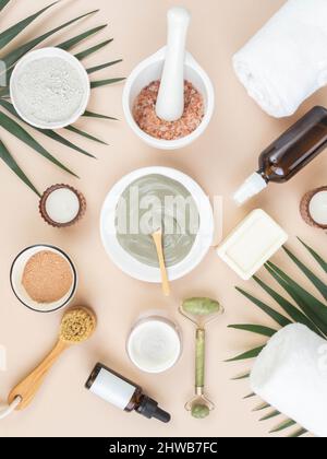 Mask clay powder spa texture for face and body. Selective focus Stock ...