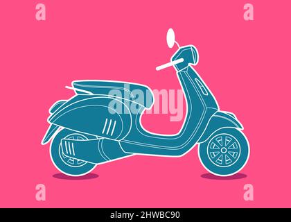 Classic Cute cartoon moped, side view, isolated. Vector illustration ...