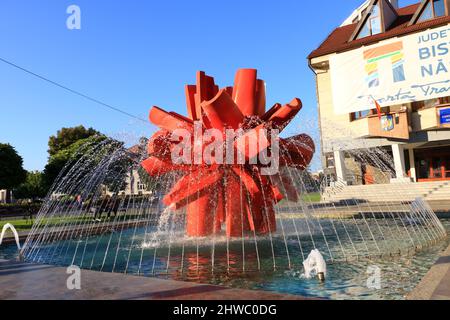 Peaceful scenery with fountain 'Transylvania flower' in Bistrita ...