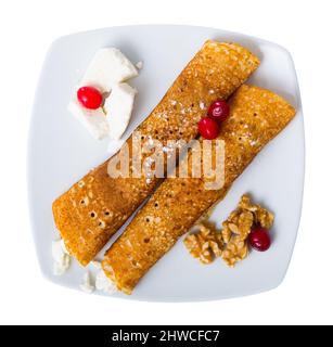 Bulgarian dish of pancakes palachinki with filling from brynza and ...