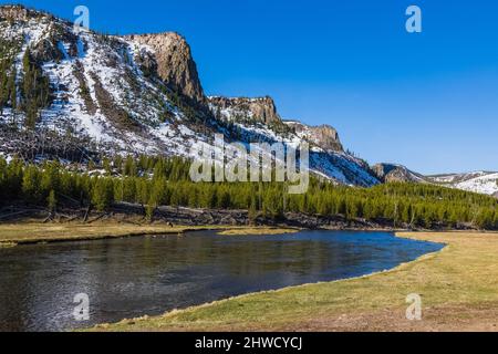 Beautiful spring landscape in the Madison River Valley of Yellowstone ...