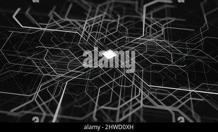 Computer diagram of moving networks of Internet. Animation. Centralized diagram with moving neon ...