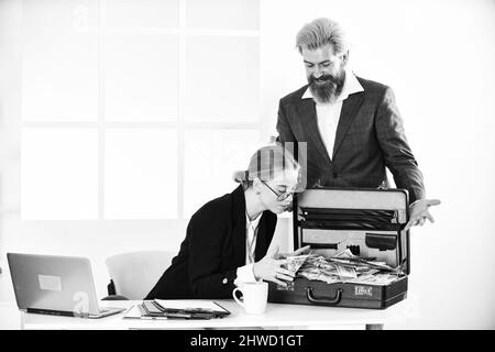 businessman make dollars. confident millionaire partnership. economy ...