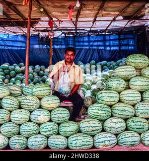 Watermelon seller and produce in Goan market, India Stock Photo - Alamy