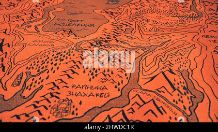 A funny hand-drawn ancient map with various destinations. The map ...