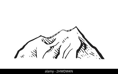 Big rock. Piece of cliff. In style of contour engraving. Outline sketch ...