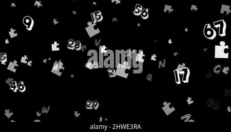 Image of puzzles and numbers floating over black background Stock Photo ...