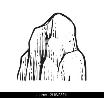 Big rock. Piece of cliff. In style of contour engraving. Outline sketch ...