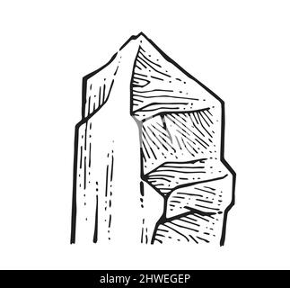 Big rock. Piece of cliff. In style of contour engraving. Outline sketch ...