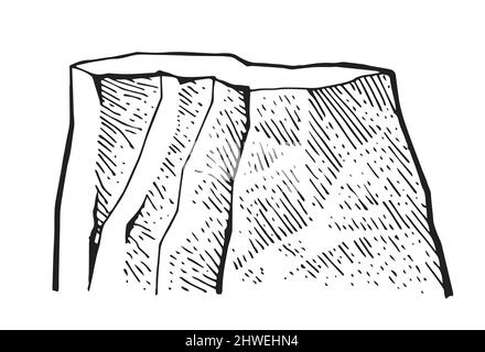 Big rock. Piece of cliff. In style of contour engraving. Outline sketch ...