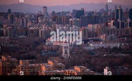 A panoramic view of Beijing's urban core area is seen in the sunset on ...