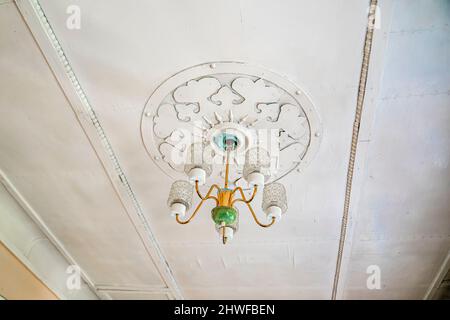 Old dusty celing light fixture in glass abat-jour, common Soviet decor ...