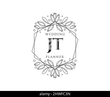 JT Initials letter Wedding monogram logos template, hand drawn modern ...