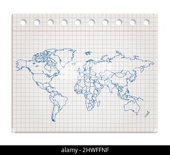 Realistic sheet of squared paper from a exercise book, paper torn from ...