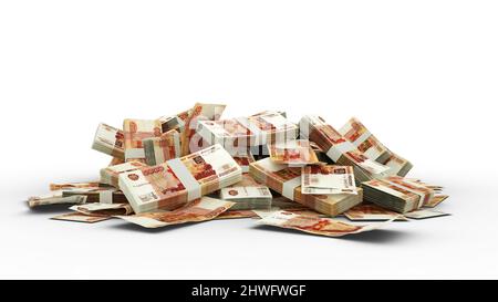 3D Stack of 5000 russian ruble notes isolated on white background Stock ...