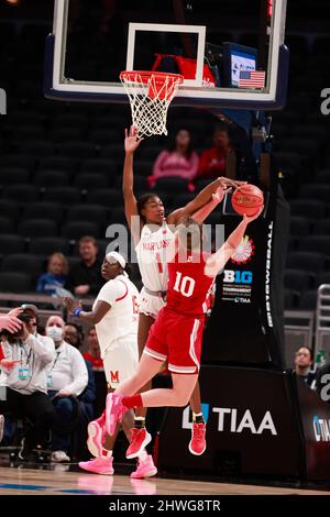 Maryland guard Diamond Miller plays during the first half of an NCAA ...