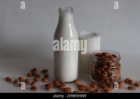 Homemade Almond milk without preservatives. Milk extracted from soaked ...