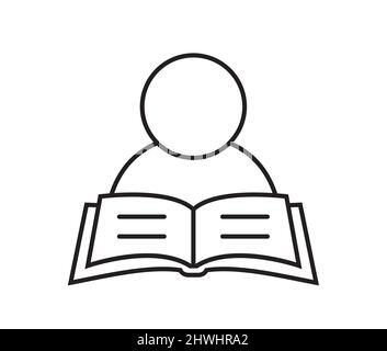 Man reading book, flat linear simple icon. Pictogram for reading ...