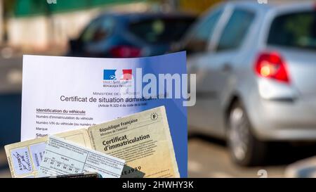 Administrative documents for French vehicles. Registration certificate ...