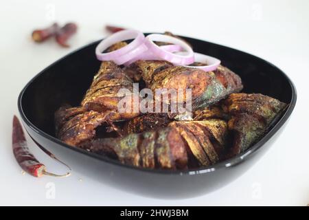 Ayala Meen fry or Mackerel fish fry. Spicy fish fry prepared in South ...