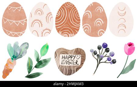 spring easter boho illustration elements set happy springtime isolate ...
