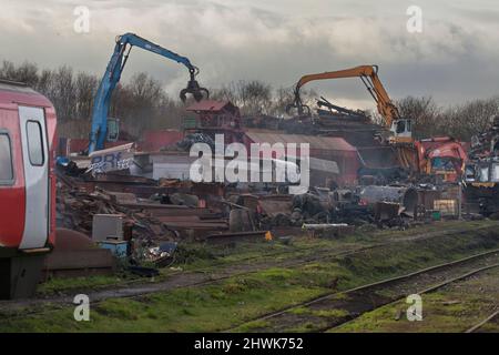 CF Booth scrapyard, Rotherham Former Midland Metro trams 02 (L) 03 (R ...