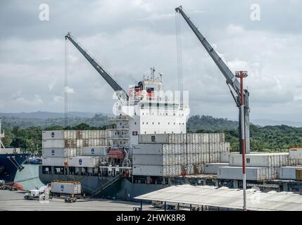 Container ships at the Caribbean port of Moin, Costa Rica Stock Photo ...