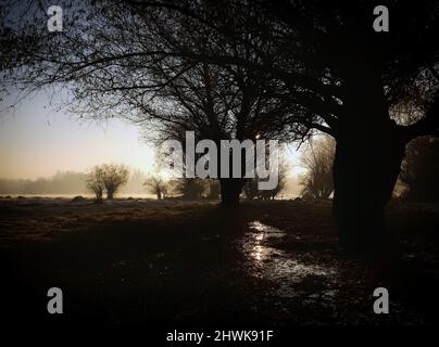 Novi Sad, Serbia - December 04. 2013: Sunset over the tributary of the ...