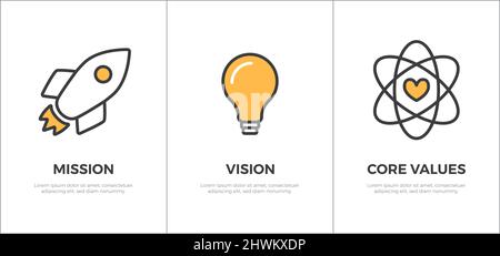 Mission Vision & Values Icon Set with mission statement, vision icon ...