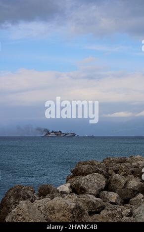 Burning ferry Euroferry Olympia off the coast of Corfu, 3 days after a ...