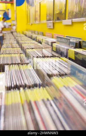 Inside of a record store, vinyl albums on display Stock Photo - Alamy