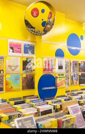 Inside of a record store, vinyl albums on display Stock Photo - Alamy