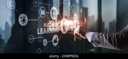 Machine Learning Modern Computer Technologies concept. Artificial intelligence AI Stock Photo ...