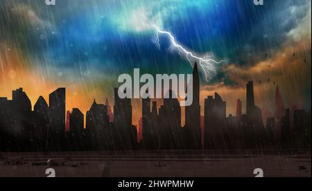rain and storm doing flood and blackout in city Stock Photo - Alamy