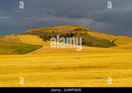 Country landscape in Basilicata along the road from Gravina in Puglia ...