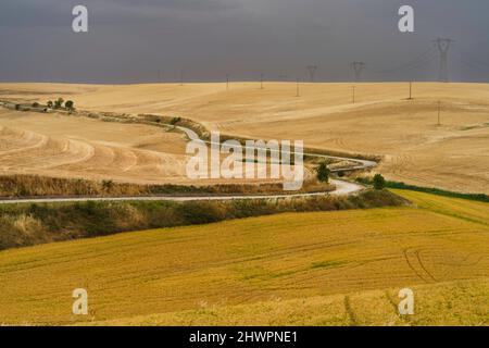 Country landscape in Basilicata along the road from Gravina in Puglia ...