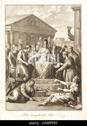 Rome Triumphant, with allegorical female figure of Rome in helmet ...