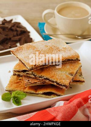 "Coca" with chocolate. Typical food from Catalonia, Spain. Recipe ...