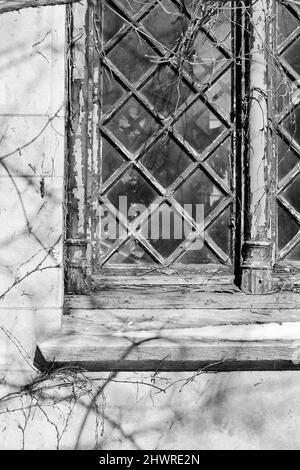 Vintage leaded glass window with diagonal lines and green glass Stock ...