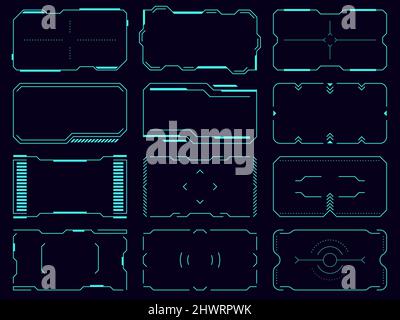 HUD elements interface boxes for UI, UX and GUI design. Sky-fi collection shapes and hi-tech ...