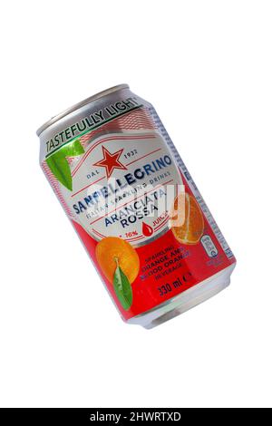 Can of Sanpellegrino aranciata rossa drink isolated on white background ...
