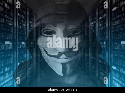 image representing anonymous, cyber attack threat, hacker attack Stock Photo - Alamy