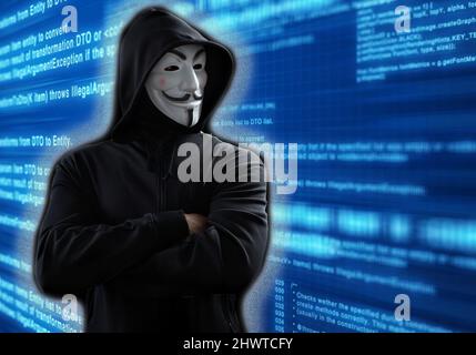 image representing anonymous, cyber attack threat, hacker attack Stock ...